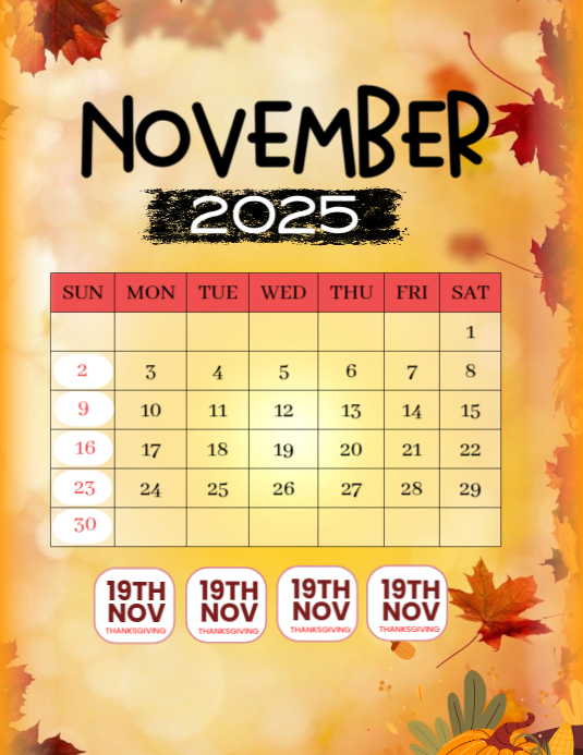 Copy of Orange Joyful November Calender 2025 Flyer (us Letter ...