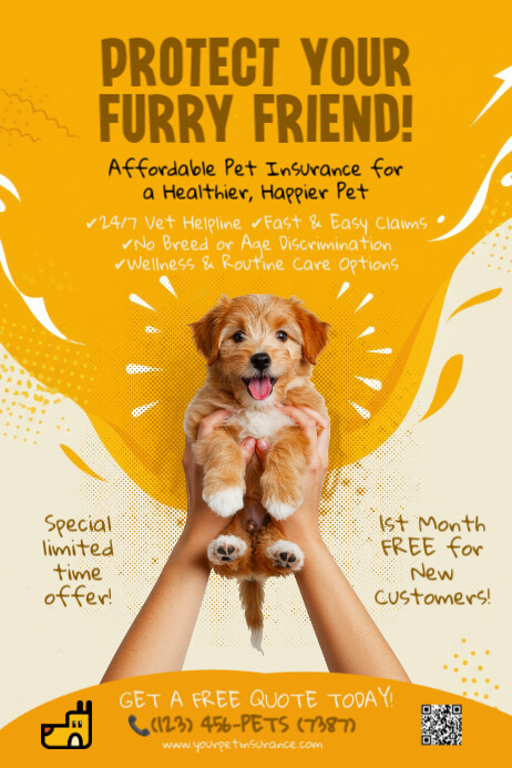 Orange Joyful Pet Insurance Poster Template | PosterMyWall