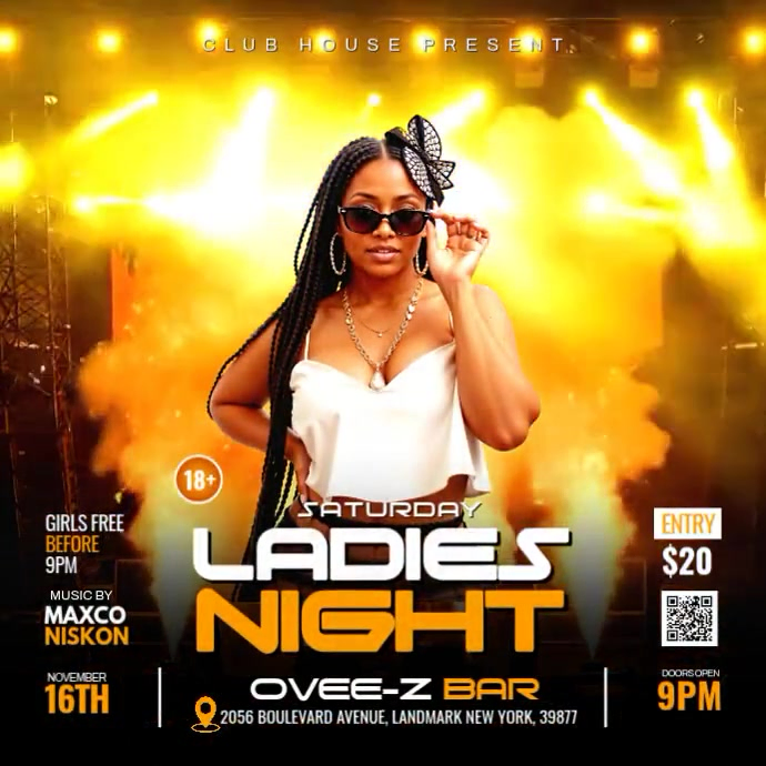 Orange Joyful Saturday Ladies Night Club Party Instagram Post Template ...