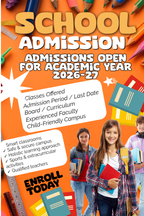 Orange Joyful School Admission Open Poster Template | PosterMyWall
