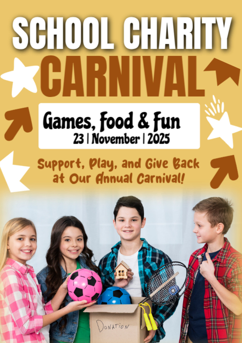 Orange Joyful School Charity Carnival A1 Template | PosterMyWall