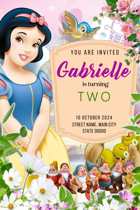 Orange Joyful Snow White Birthday Poster Template | PosterMyWall
