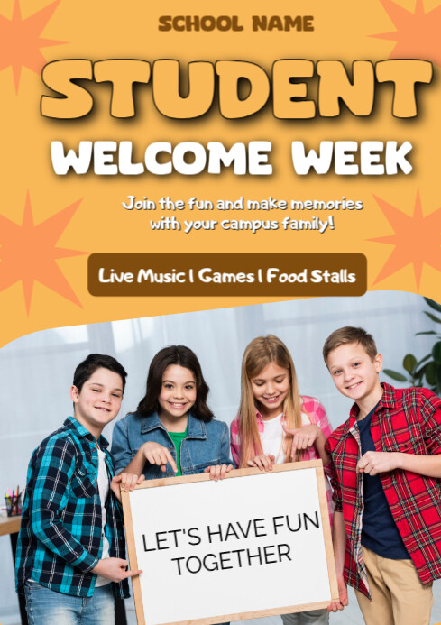 Orange Joyful Student Welcome Week A3 Template | PosterMyWall