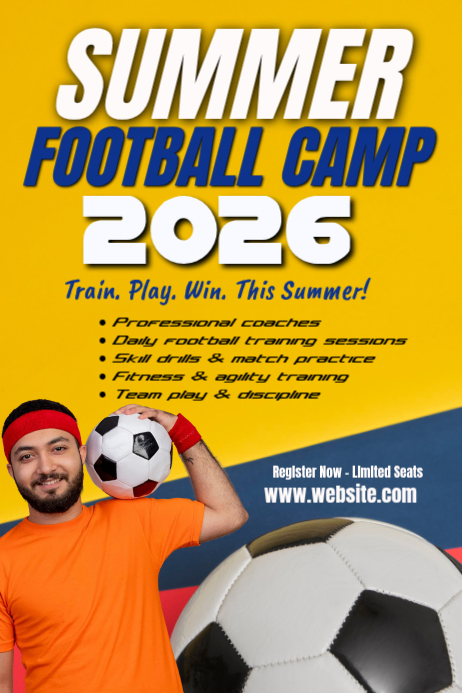 Orange Joyful Summer Football Camp Poster Template | PosterMyWall