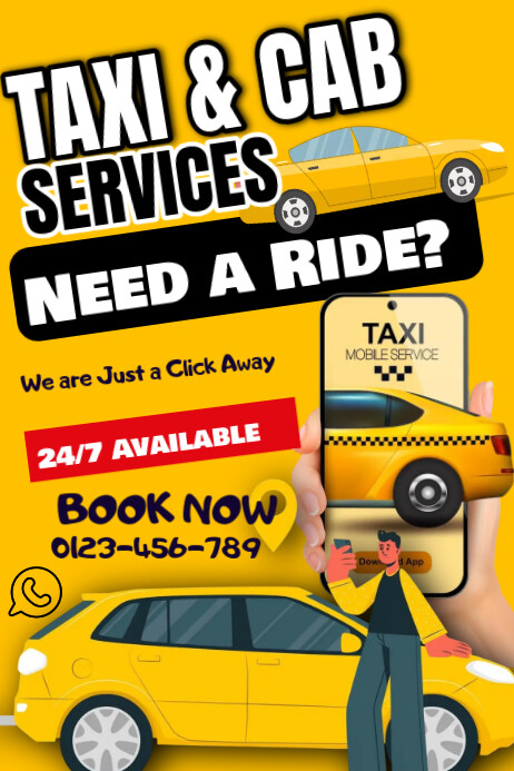 Orange Joyful Taxi & Cab Services Poster Templat | PosterMyWall