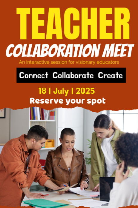 Orange Joyful Teacher Collaboration Meet Poster Template | PosterMyWall