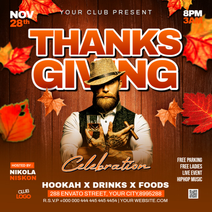 Orange Joyful Thankgiving Instagram Post Template | PosterMyWall