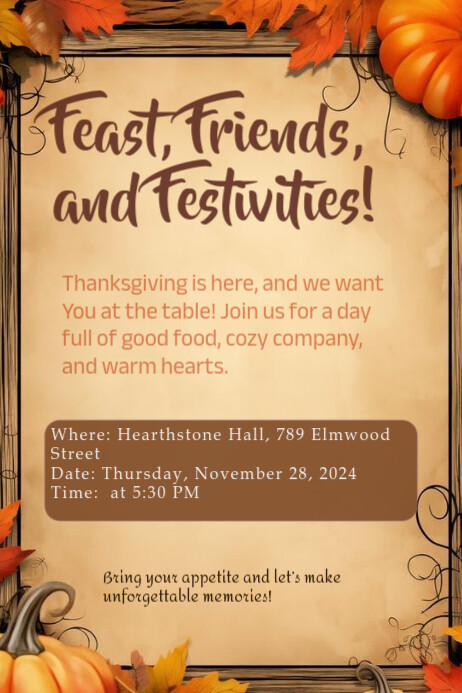 Orange Joyful Thanks Giving Poster Templat | PosterMyWall