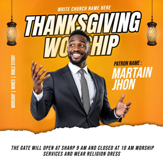 Orange Joyful Thanksgiving Worship Services Instagram Post Template ...