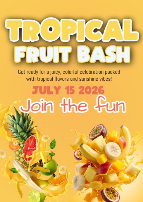 Orange Joyful Tropical Fruit Bash A4 Template | PosterMyWall
