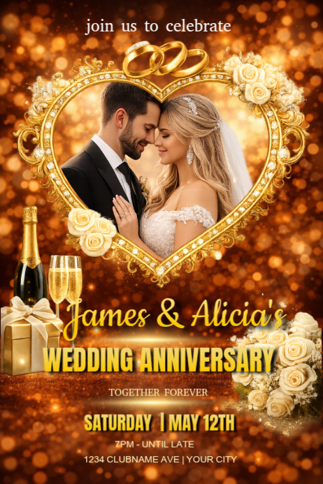 Plantilla de Orange Joyful Wedding Anniversary Poster | PosterMyWall