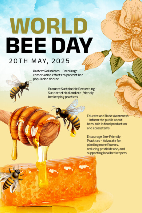 Orange Joyful World Bee Day Poster Template | PosterMyWall