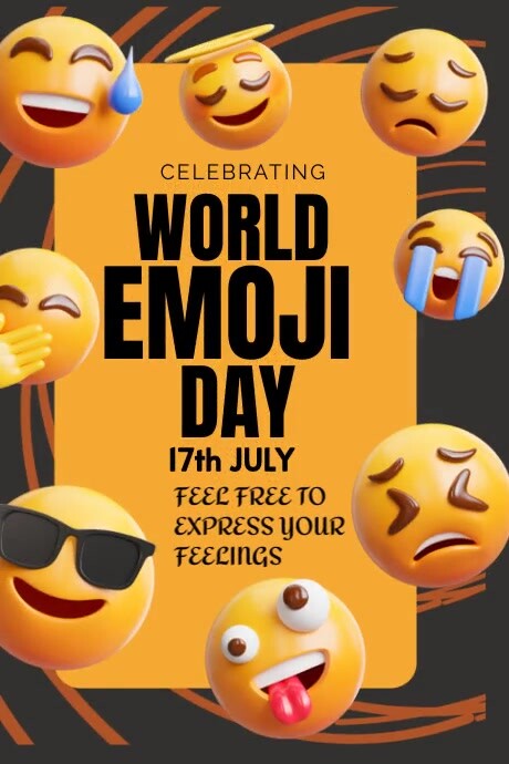 Orange Joyful World Emoji Day Poster Template | PosterMyWall