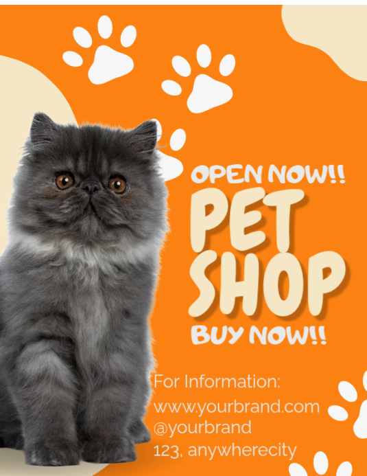 orange Joyfull Pet Shop information Flyer (Us Letter) Template ...