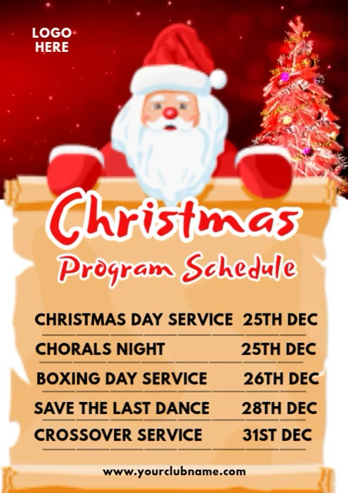 Orange List-based Christmas Program Schedule Template A4 | PosterMyWall