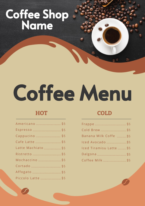 Orange List-based Coffee Menu A4 Template | PosterMyWall