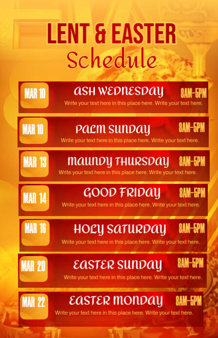 Orange List-based Lent And Easter Schedule Template Design Tabloid ...