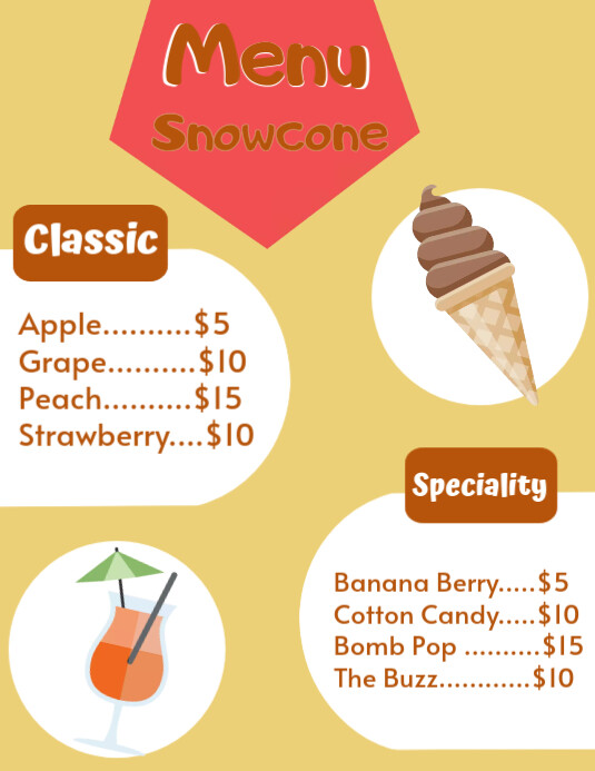 Copy of Orange List-based List Base Menu Snowcone Flyer (us Letter ...