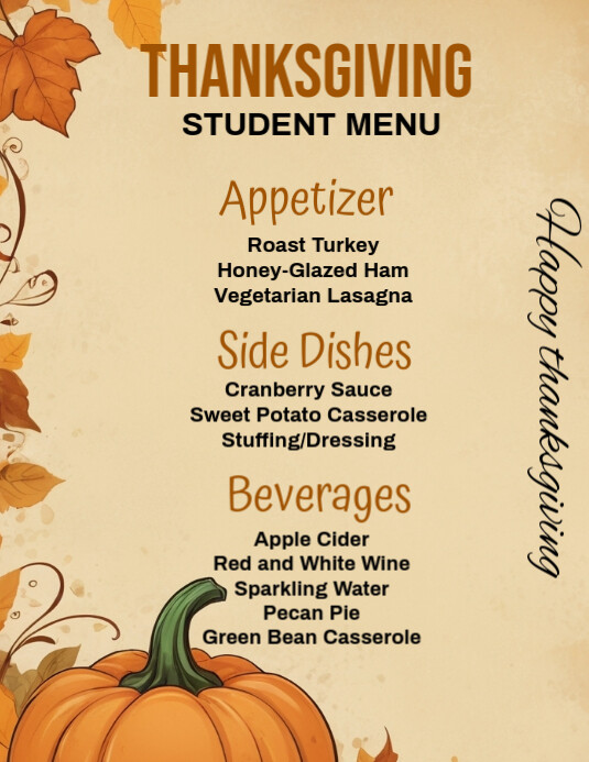 Copy of Orange List-based Thanksgiving Student Menu Template Flyer (us ...