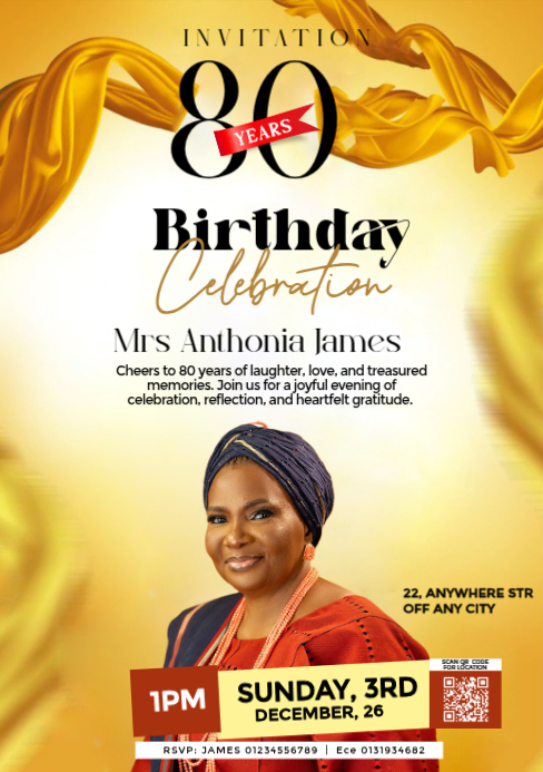 Copy of Orange Maximalist 80th Birthday Flyer A5 | PosterMyWall