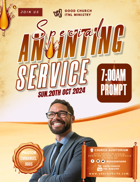 Orange Maximalist Anointing Service Flyer (us Letter) Template | PosterMyWall