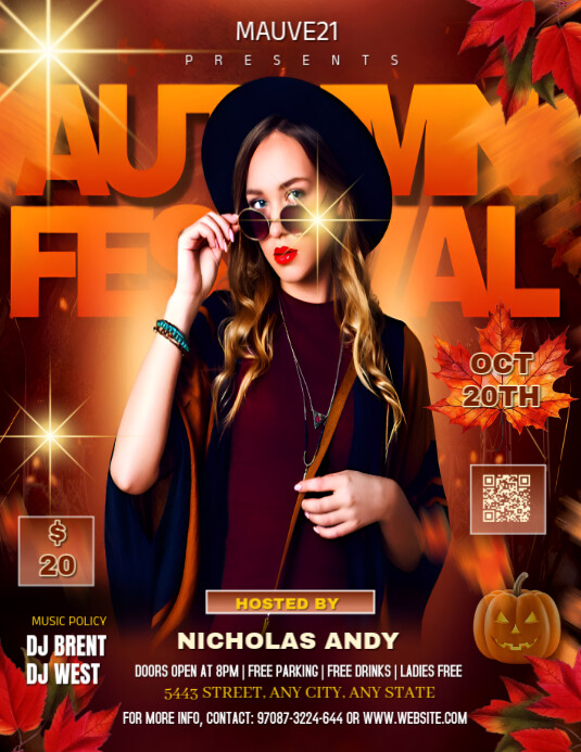 Orange Maximalist Autumn Festival Party Flyer Template | PosterMyWall