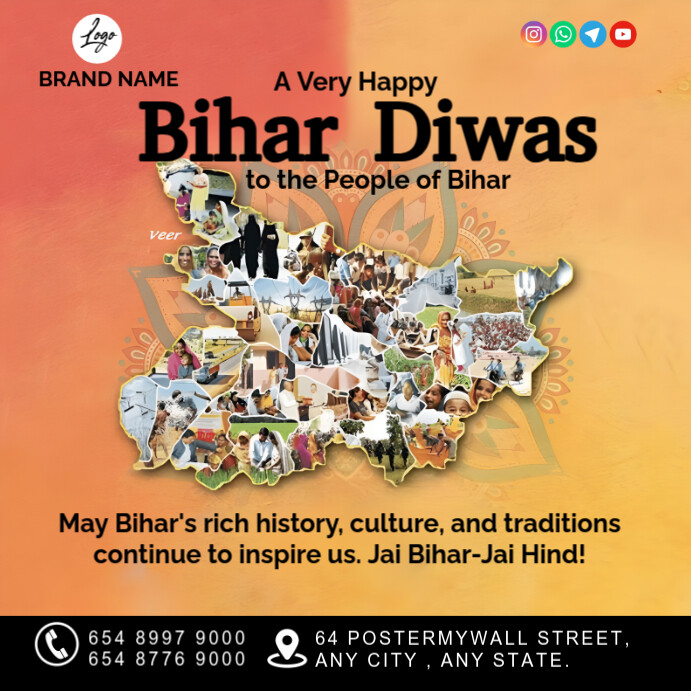 Copy of Orange Maximalist Bihar Day Instagram Post | PosterMyWall