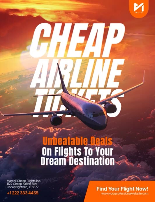 Orange Maximalist Cheap Airline Tickets Flyer Template | PosterMyWall