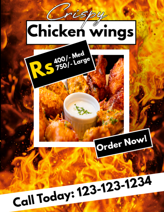 Orange Maximalist Chicken Wings Flyer (us Letter) Template | PosterMyWall