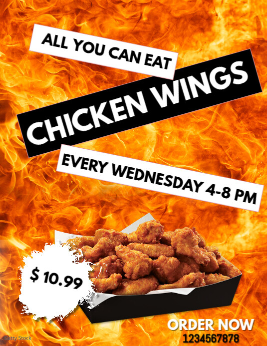 Orange Maximalist Chicken Wings Flyer (us Letter) Template | PosterMyWall