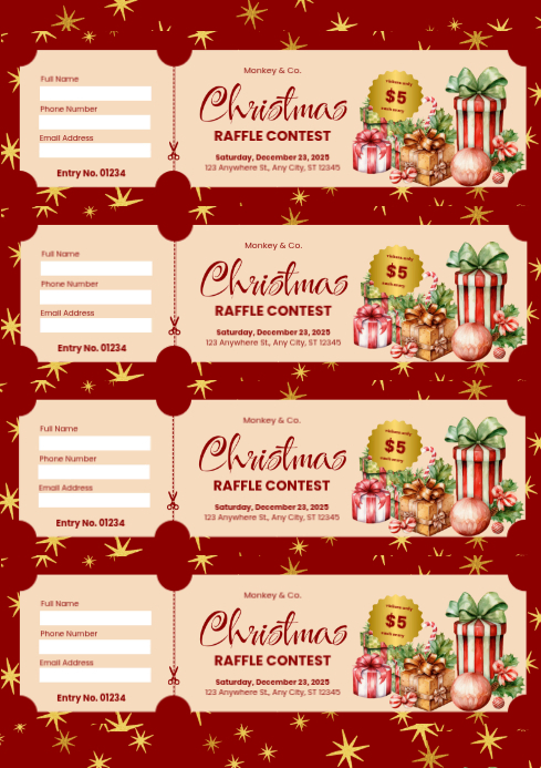 Orange Maximalist Christmas Raffle Contest Tickets A4 Template ...