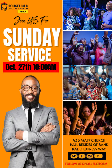 Orange Maximalist Church Banner 4' × 6' Template | PosterMyWall