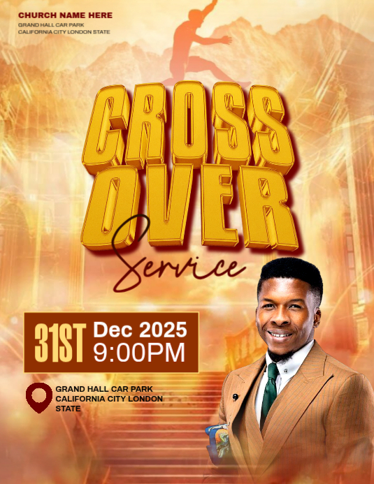 Orange Maximalist Crossover Service Invitation Template Flyer (us ...