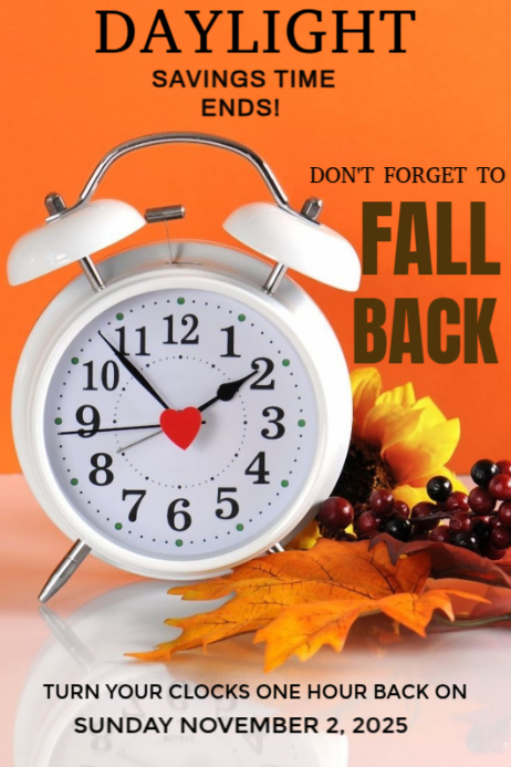 Orange Maximalist Daylight Savings Time Ends Poster Template | PosterMyWall