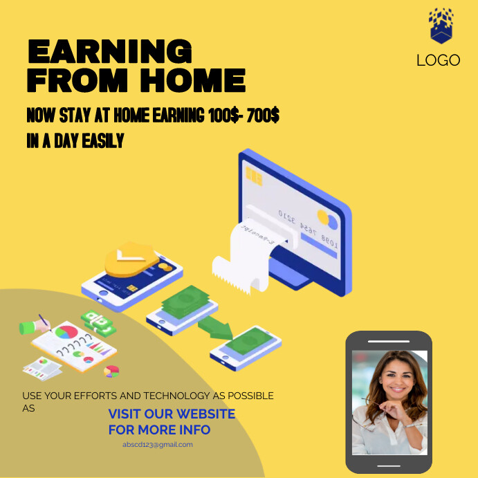 Orange Maximalist Earning Online 100$ At Home Template | PosterMyWall