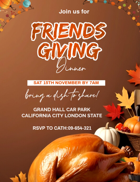 Orange Maximalist Friends Giving Dinner Invitation Template Flyer (us ...