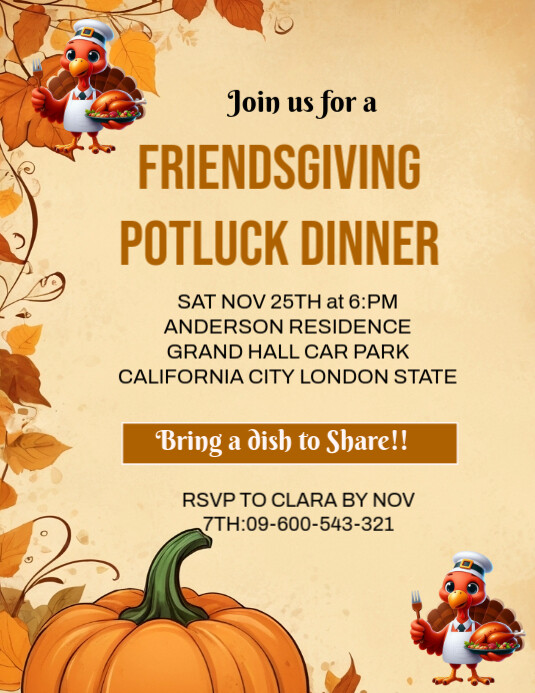 Orange Maximalist Friends Giving Potluck Invitation Template Flyer (us ...