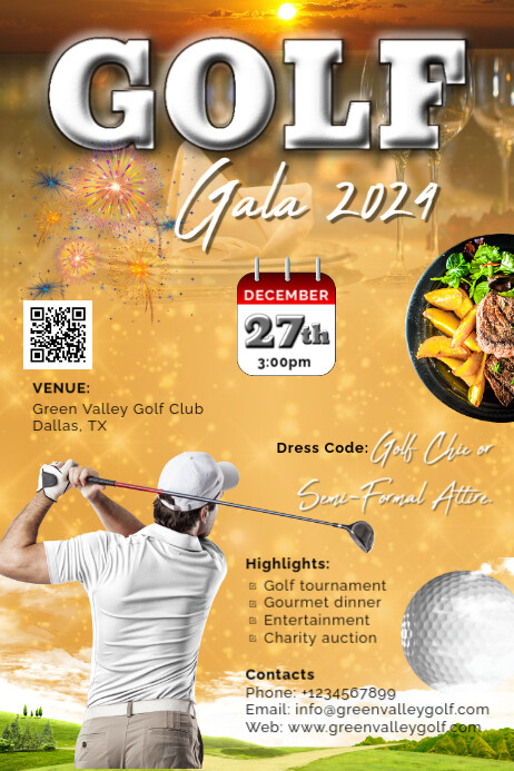Orange Maximalist Golf Gala Flyer Design Poster Template | PosterMyWall