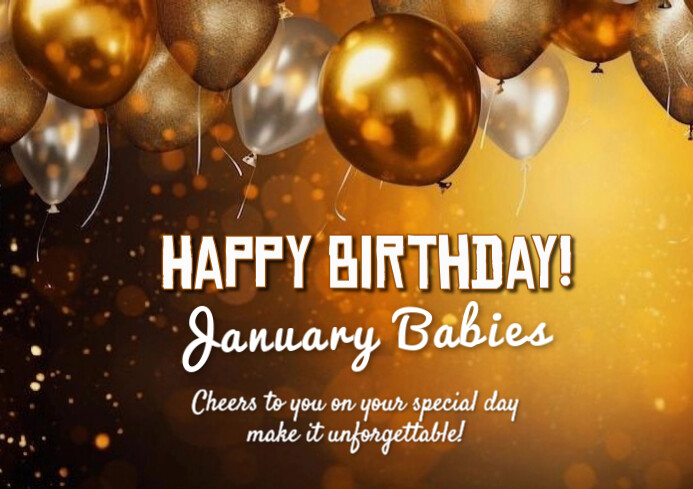 Copy of Orange Maximalist Happy Birthday January Babies A4 | PosterMyWall