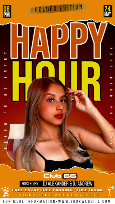 Orange Maximalist Happy Hour Ad Instagram Story Template | PosterMyWall