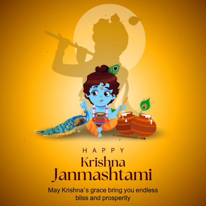 Orange Maximalist Happy Krishna Janmashtani Day Instagram Post Template ...