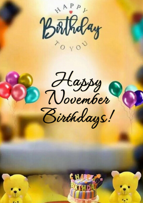 Orange Maximalist Happy November Birthdays A4 Template | PosterMyWall