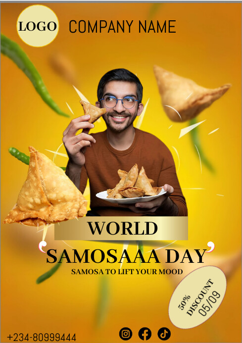 Orange Maximalist Happy World Samosa Day A4 Template | PosterMyWall