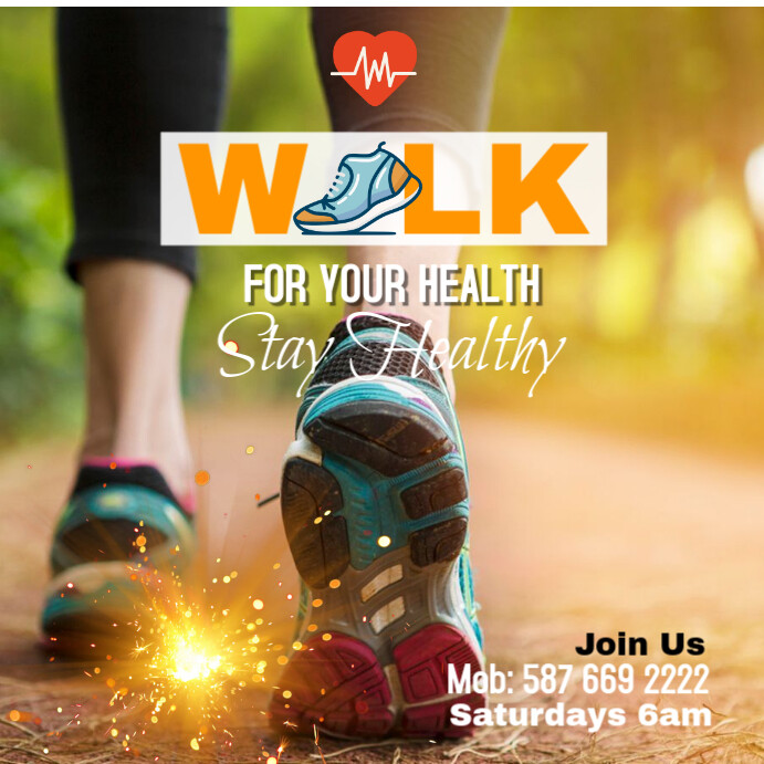 Orange Maximalist Health Walk Instagram Post Template | PosterMyWall