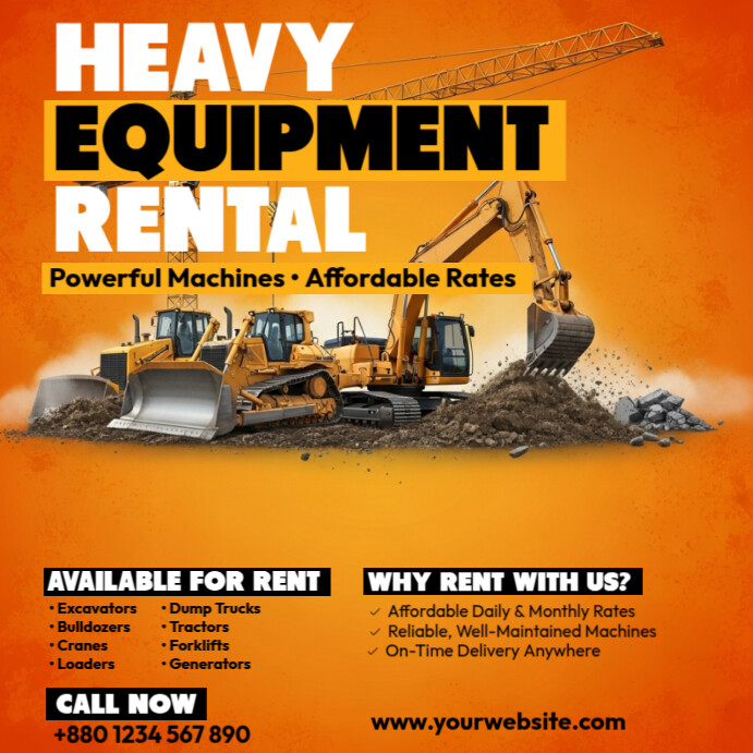 Orange Maximalist Heavy Equipment Rental Instagram Post Template ...