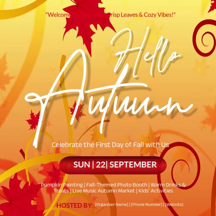 Orange Maximalist Hello Autumn Instagram Post Template | PosterMyWall