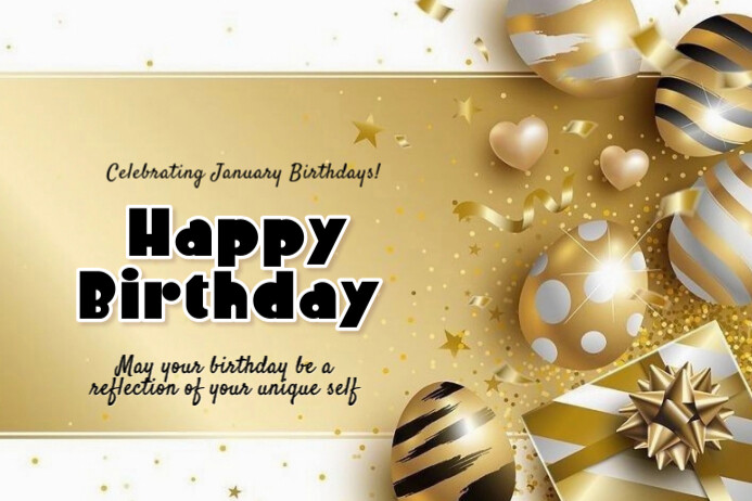 Orange Maximalist January Birthdays Banner 4' × 6' Template | PosterMyWall