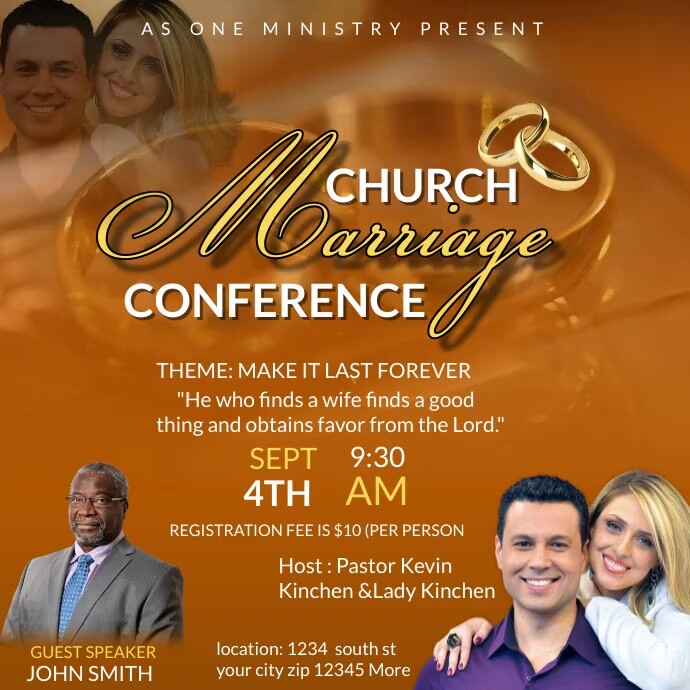 Orange Maximalist Marriage Conference Church Template | PosterMyWall