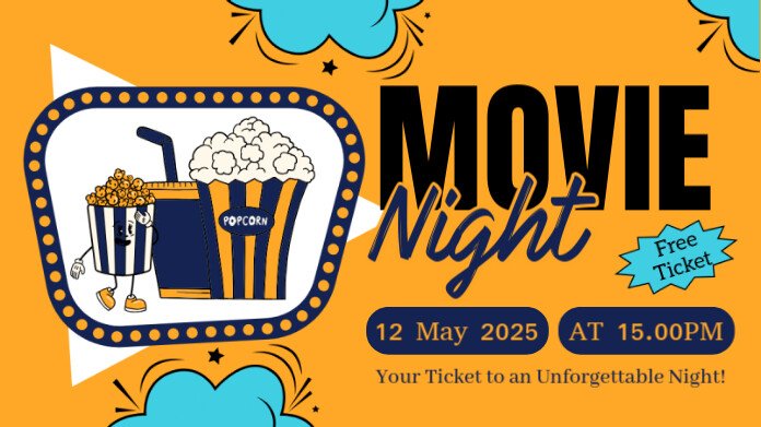 Orange Maximalist Movie Night Twitter Post Template | PosterMyWall