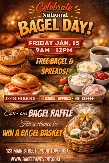 Orange Maximalist National Bagel Day Flyer Poster Template | PosterMyWall